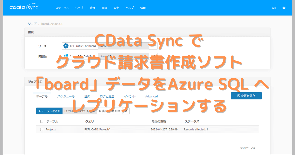 CData Sync でクラウド請求書作成ソフト「board」データをAzure SQL へレプリケーションする