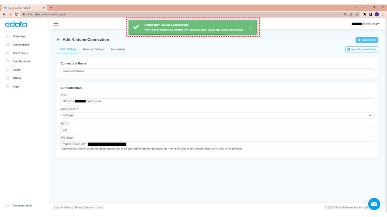 CData Connect Cloud のConnections 設定｜kintone｜API トークン認証編