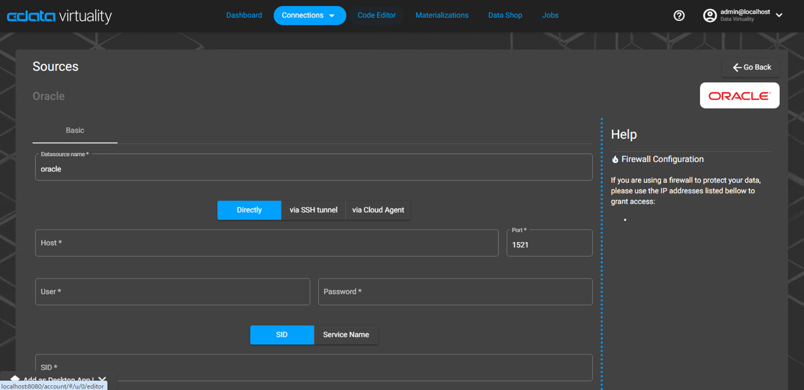 CData Virtuality - Oracle Databaseへの接続