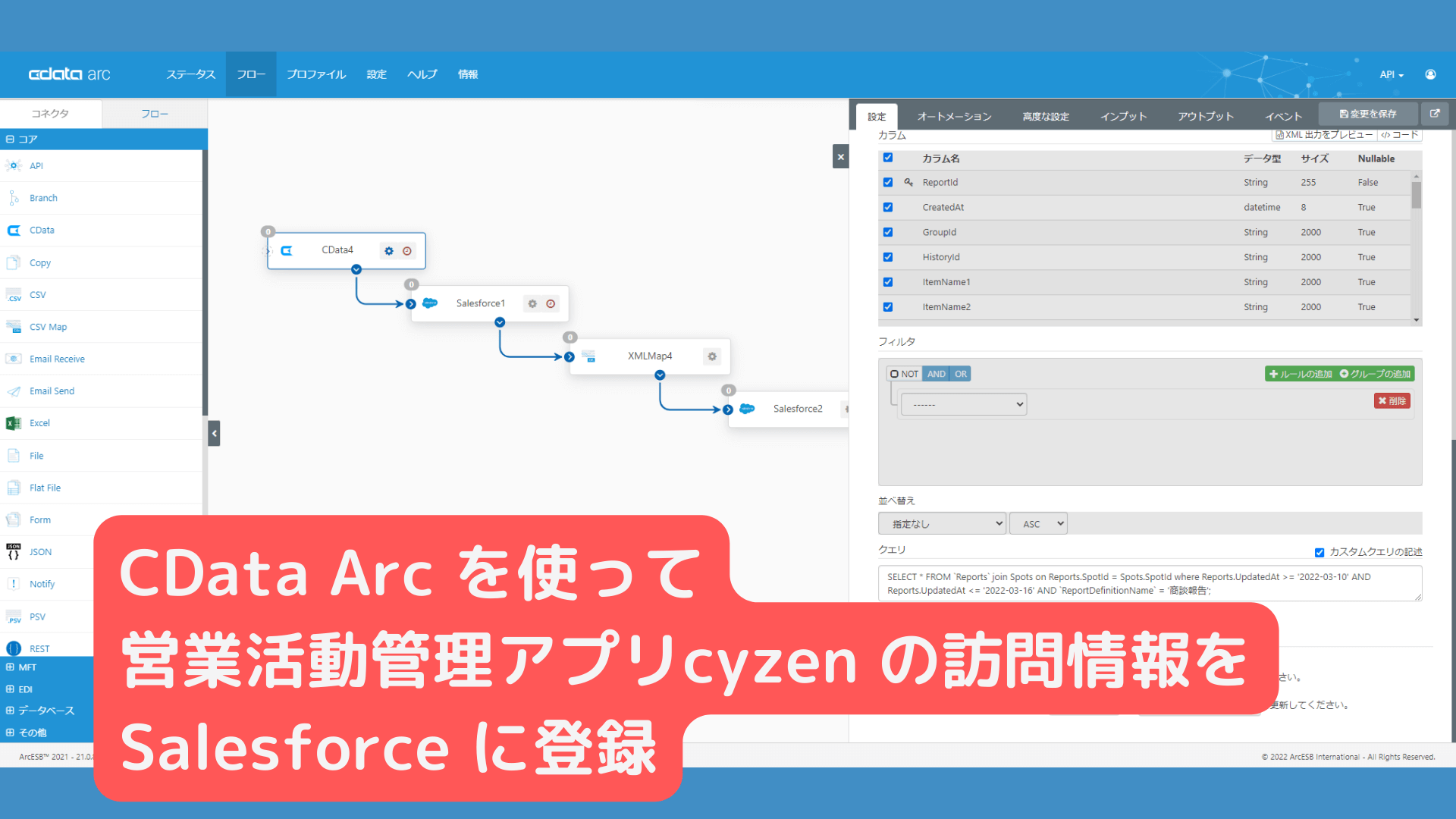 CData Arc を使ってcyzen の訪問情報をSalesforce に登録