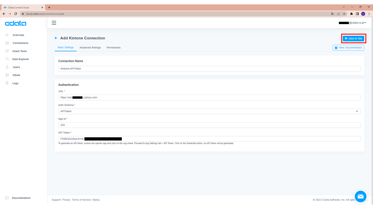 CData Connect Cloud のConnections 設定｜kintone｜API トークン認証編