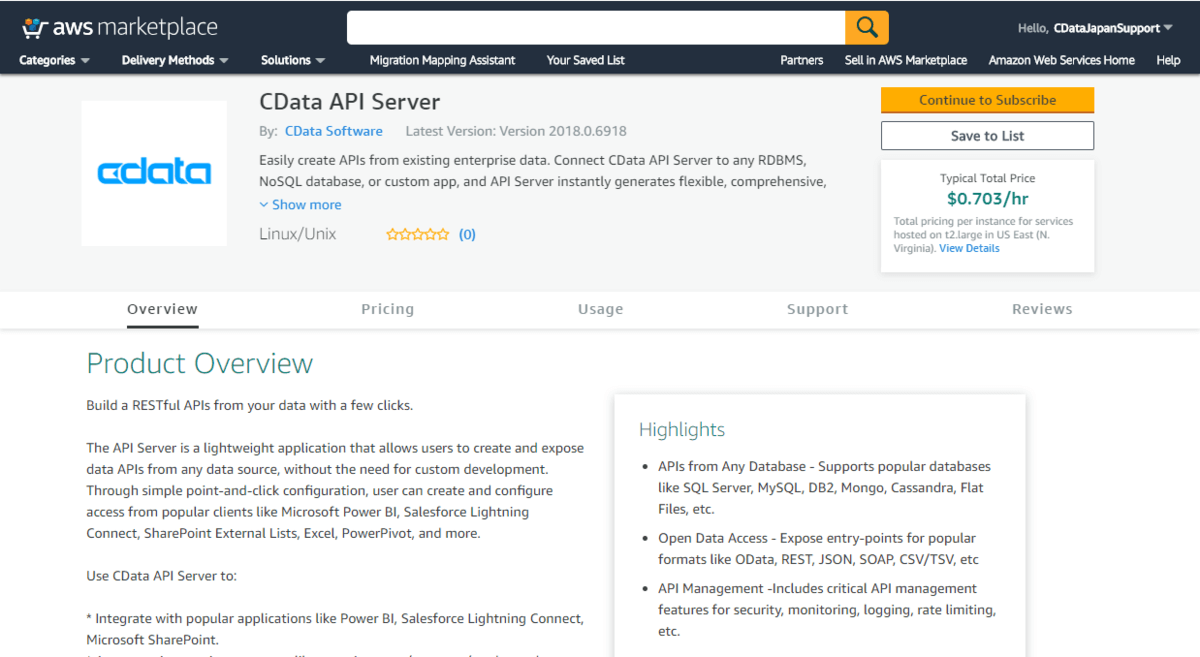 Amazon RDS Aurora DB（PostgreSQL）から 5分で REST ful APIを作成：CData API Server AMI