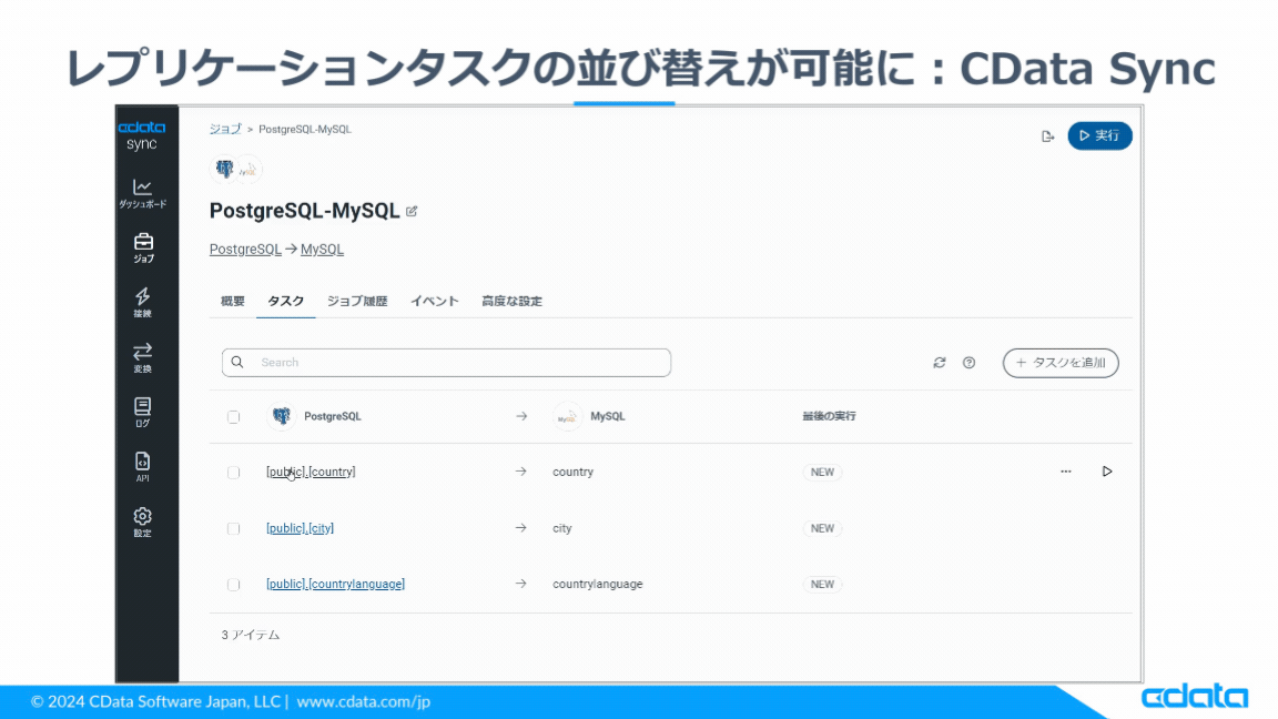 CData Syncジョブの設定で複数タスクを並び替え可能に！