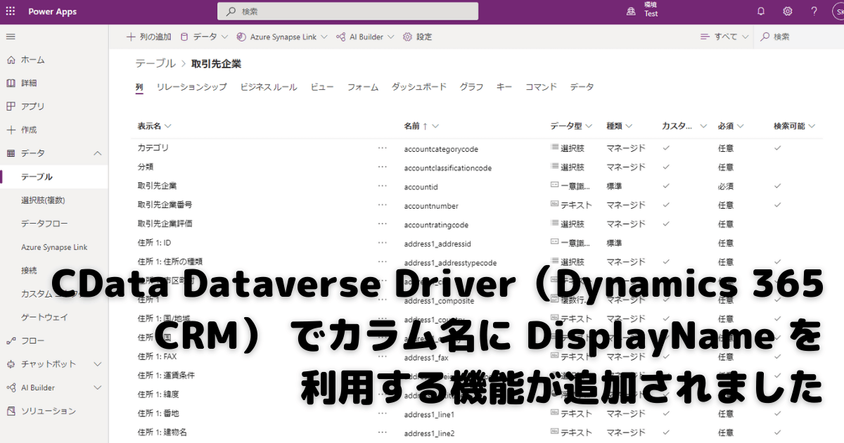 CData Dataverse Driver（Dynamics 365 CRM） でカラム名に DisplayName を利用する機能が追加されました