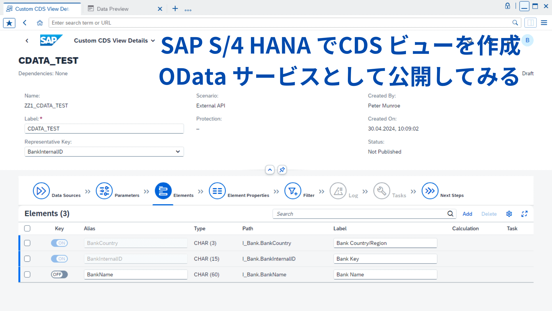 SAP S/4 HANA でCDS ビューを作成・OData サービスとして公開してみる